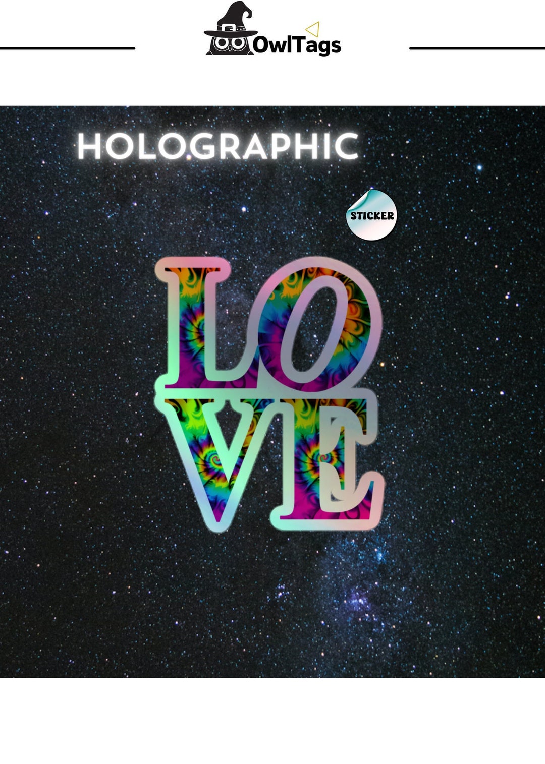 Retro Holographic Love Sticker, Retro Tie Dye Decal, Love Car Sticker ...