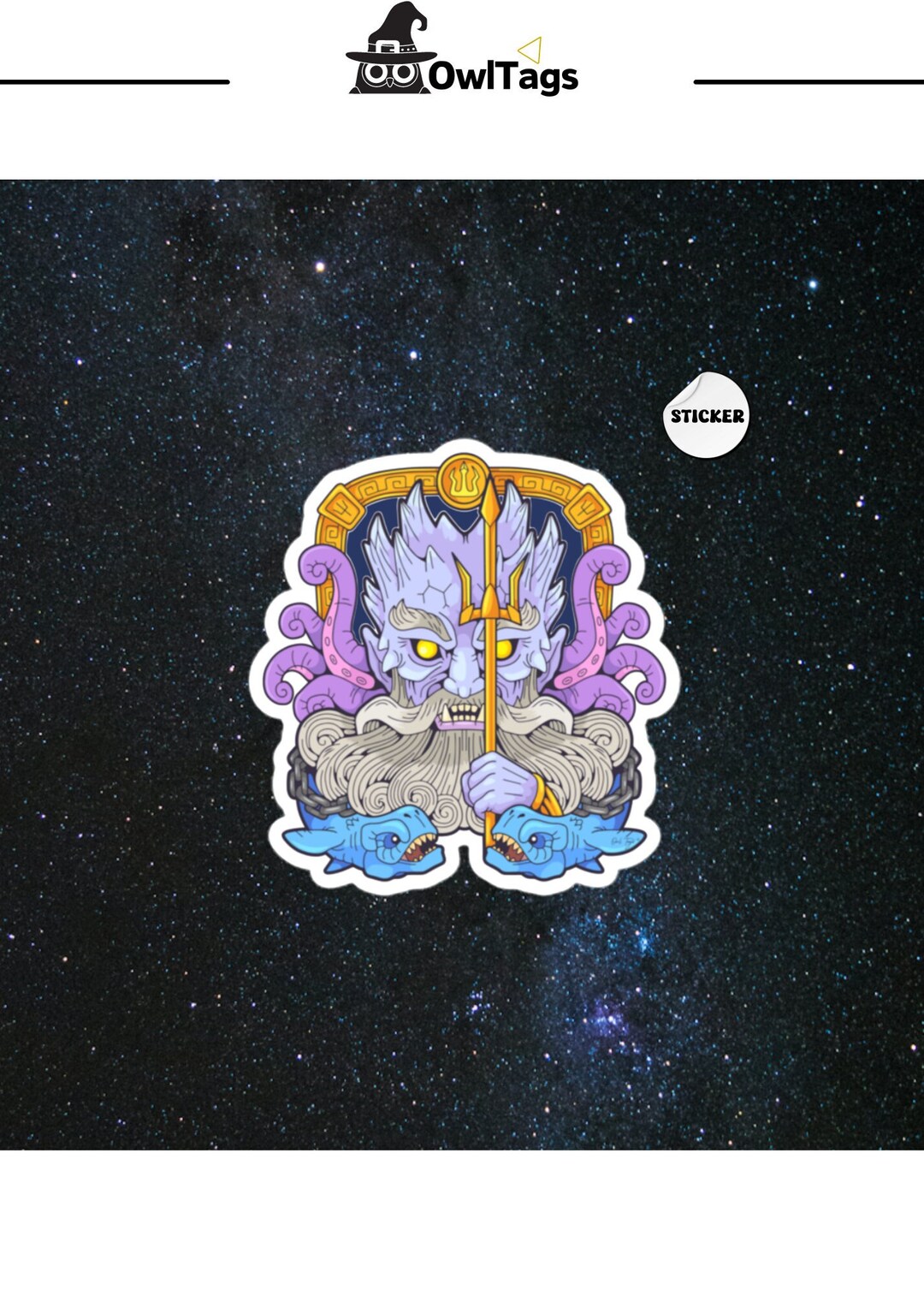 Retro Poseidon Kiss Cut Sticker, Greek God Sticker, Ocean Sticker ...