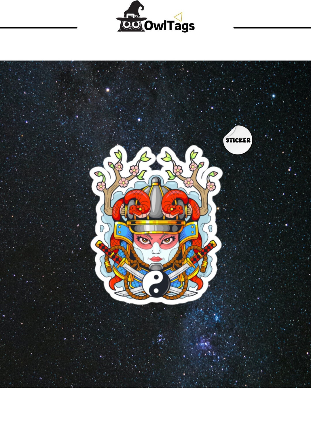 Retro Red Yin Yang Samurai Kiss Cut Sticker, Anime Girl Sticker, Snake ...