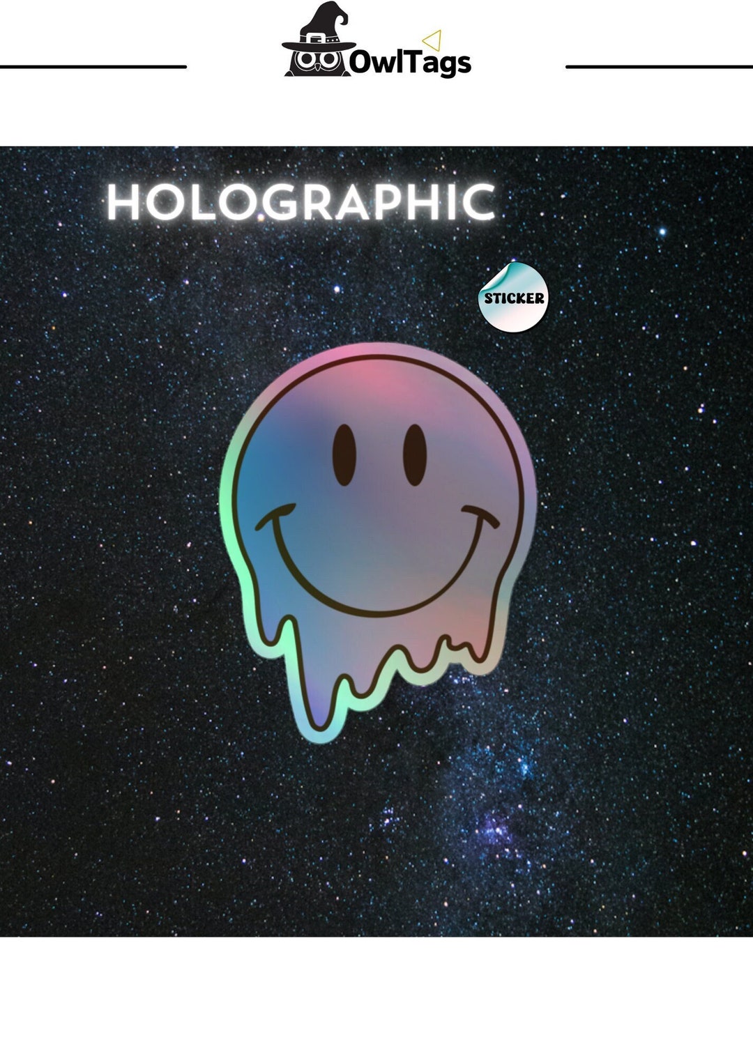 Retro Holographic Smiley Face Sticker, Retro Happy Face Decal, 3D ...