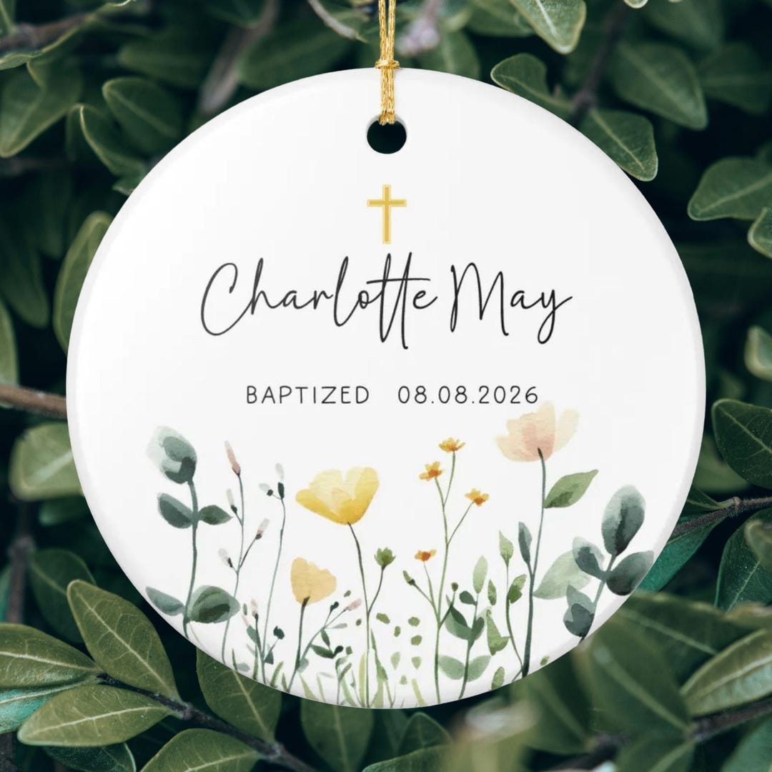 Personalized Baptism Ornament • Yellow Wildflower Cross Design • Gender ...