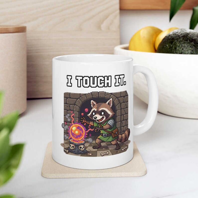I Touch It Dnd Raccoon Mug – Pixel Art Coffee Cup, Funny Dungeons and ...