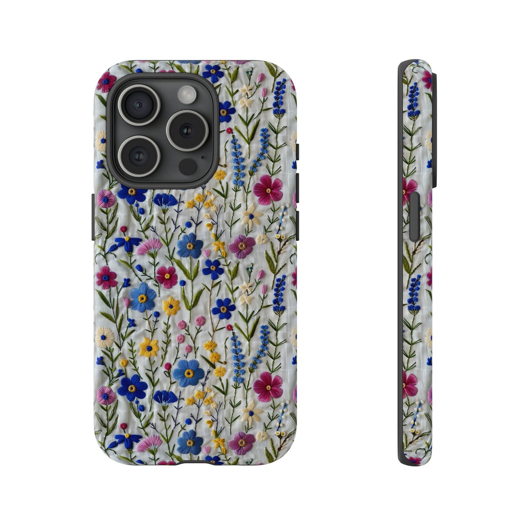 Cute Wild Flowers Embroidered Look Phone Case , Floral Phone Cover ...
