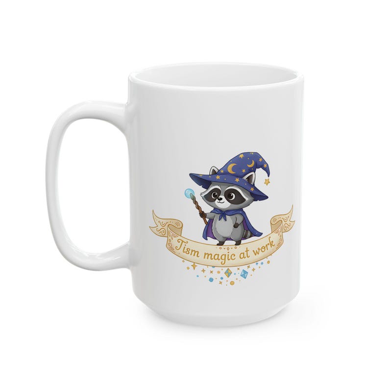 Tism Magic at Work Mug, Autism Pride Raccoon Wizard Mug, Neurodivergent ...