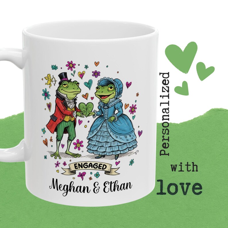 Personalized Engagement Mug, Cute Frog Couple Coffee Mug, Custom Names ...