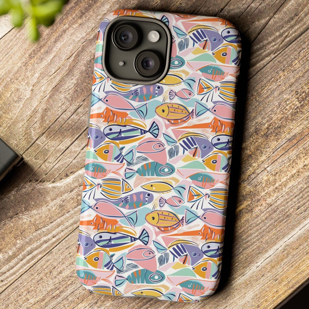 Fish Colorful Maritime Design Cover for iPhone 15 14 13 12 Pro 11 XR SE ...