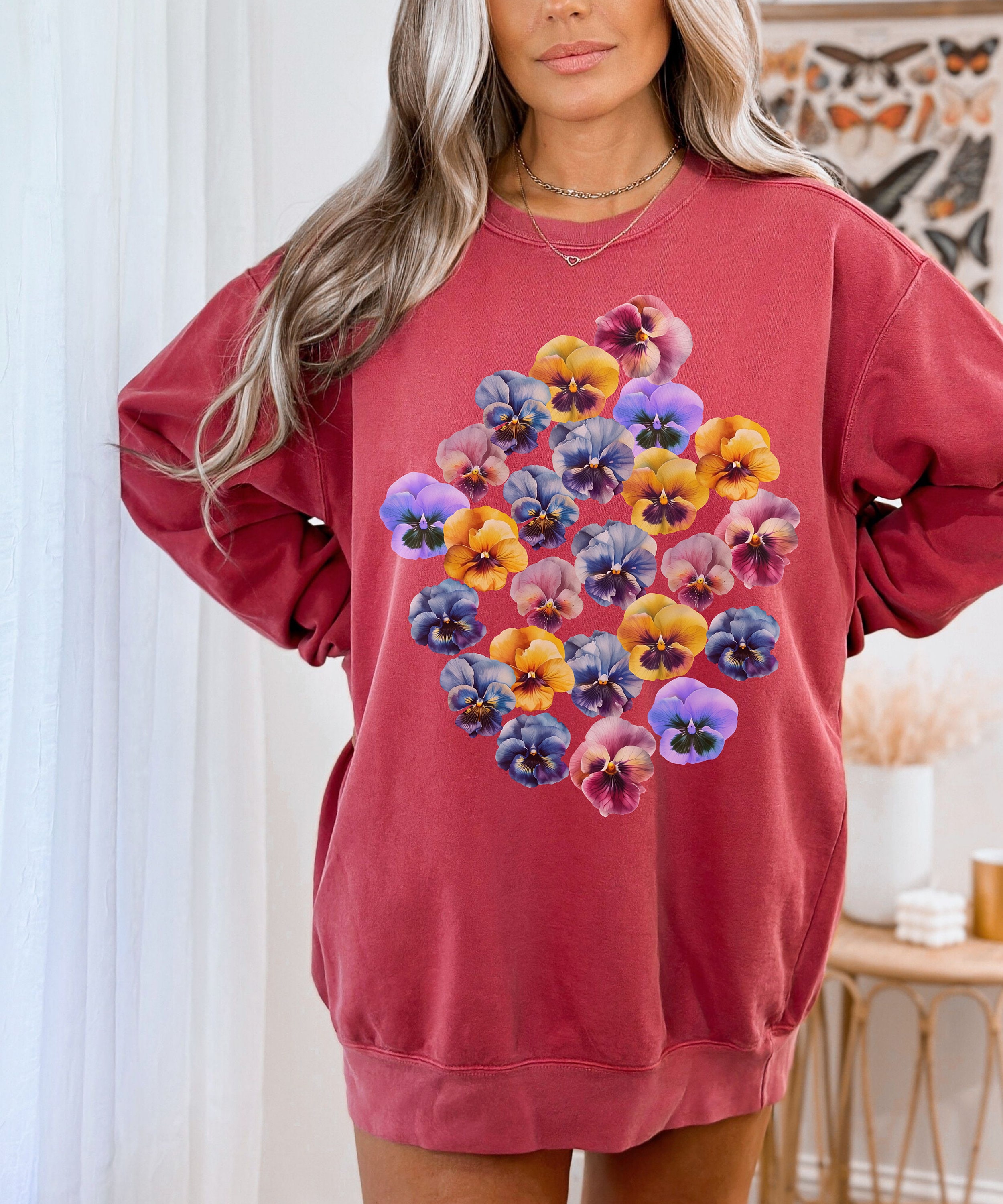 Pansy Floral Sweater Flowers Sweatshirt Comfort Colors Vintage Pressed ...