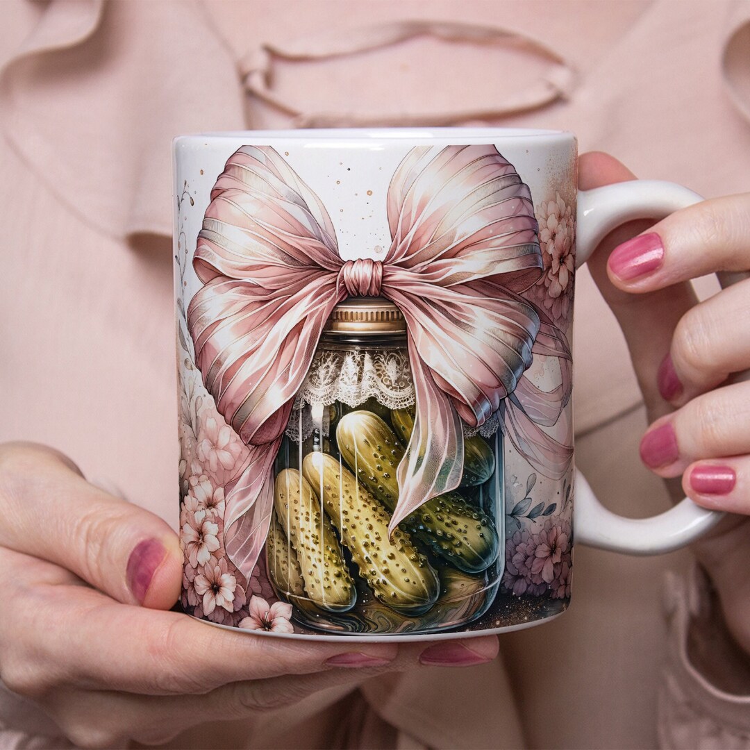 Coquette Pickles Ceramic Mug Cute Bow Mug Cute Pickle Jar Gift, Present ...