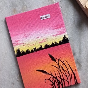 Pink Sunset-river View Canvas Aesthetic Canvas Mini Wall Canvas Canvas ...