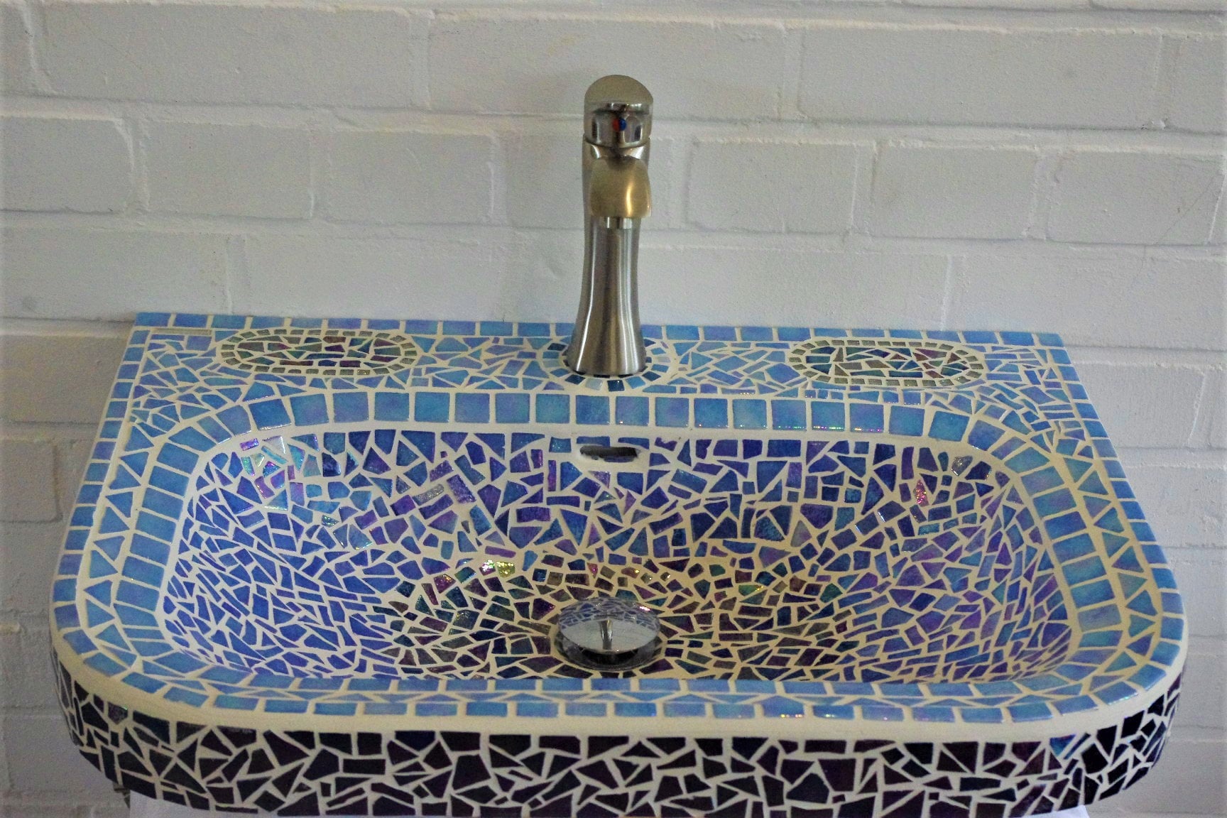 Washbasin Vanity Unit With Glass Mosaic Blue - Etsy