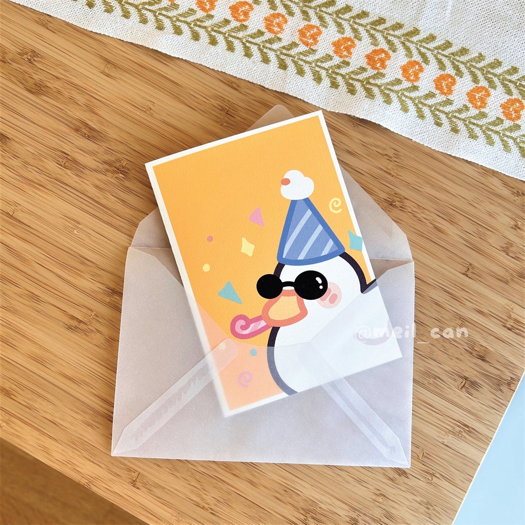Duckie With a Party Hat - Duck Birthday Card - Greeting Card - Cute ...