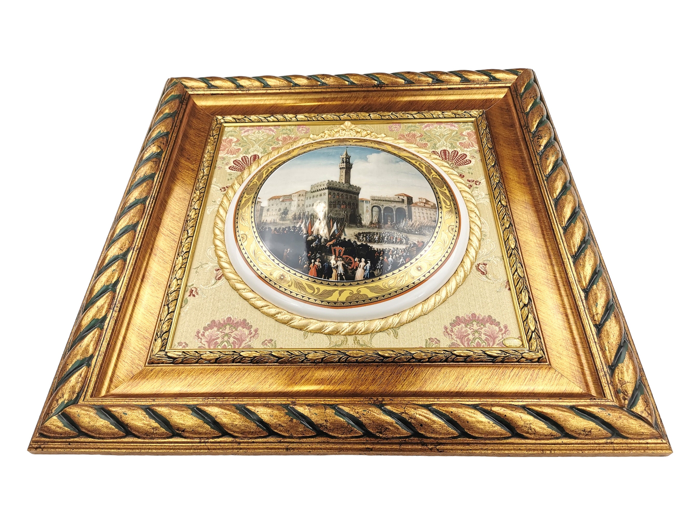 Hand Made Artistic Porcelain Round Plaque in Decorated Wooden Frame ...