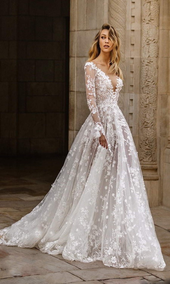 White Lace Reception Dress