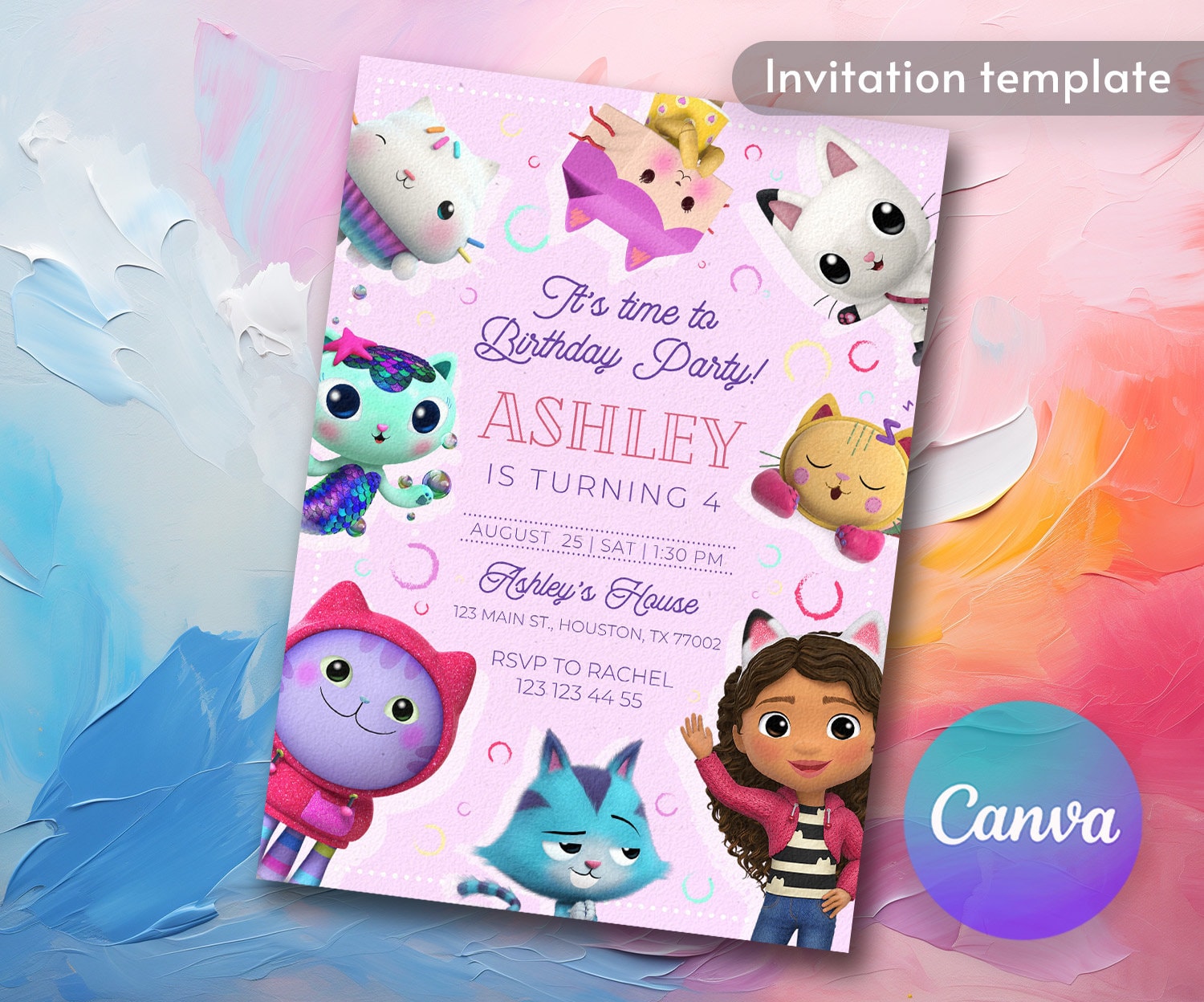 Kitten Invitation, Cat Invite, Printable Invitation, Editable Birthday ...