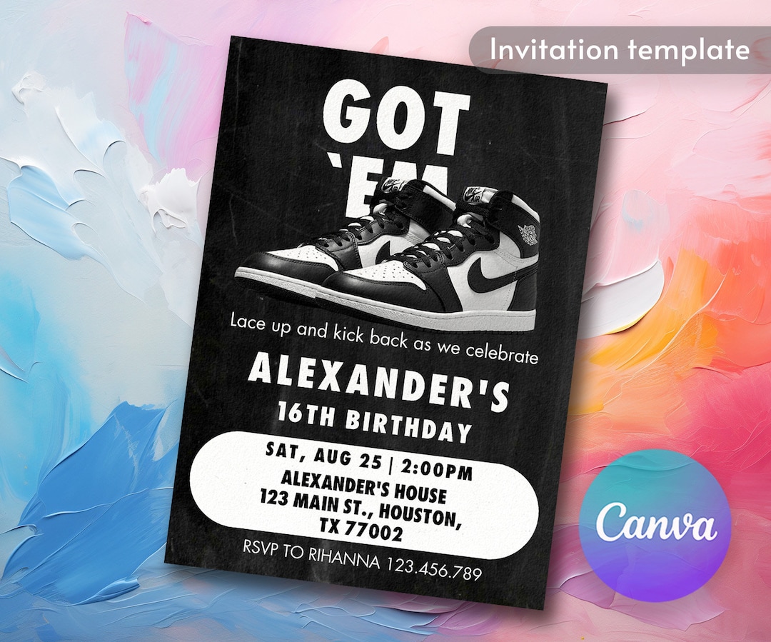 Sneaker Ball Birthday Invite, Printable Birthday Invitation, Editable ...