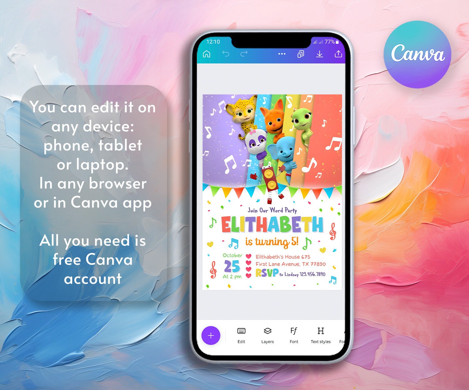 Printable Editable Word Party Invitation, Words Party Birthday Invite ...