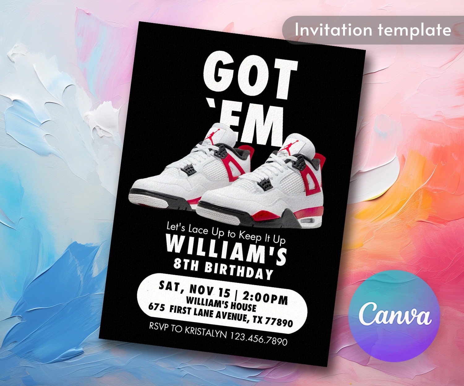 Sneaker Ball Birthday Invite, Printable Birthday Invitation, Editable ...