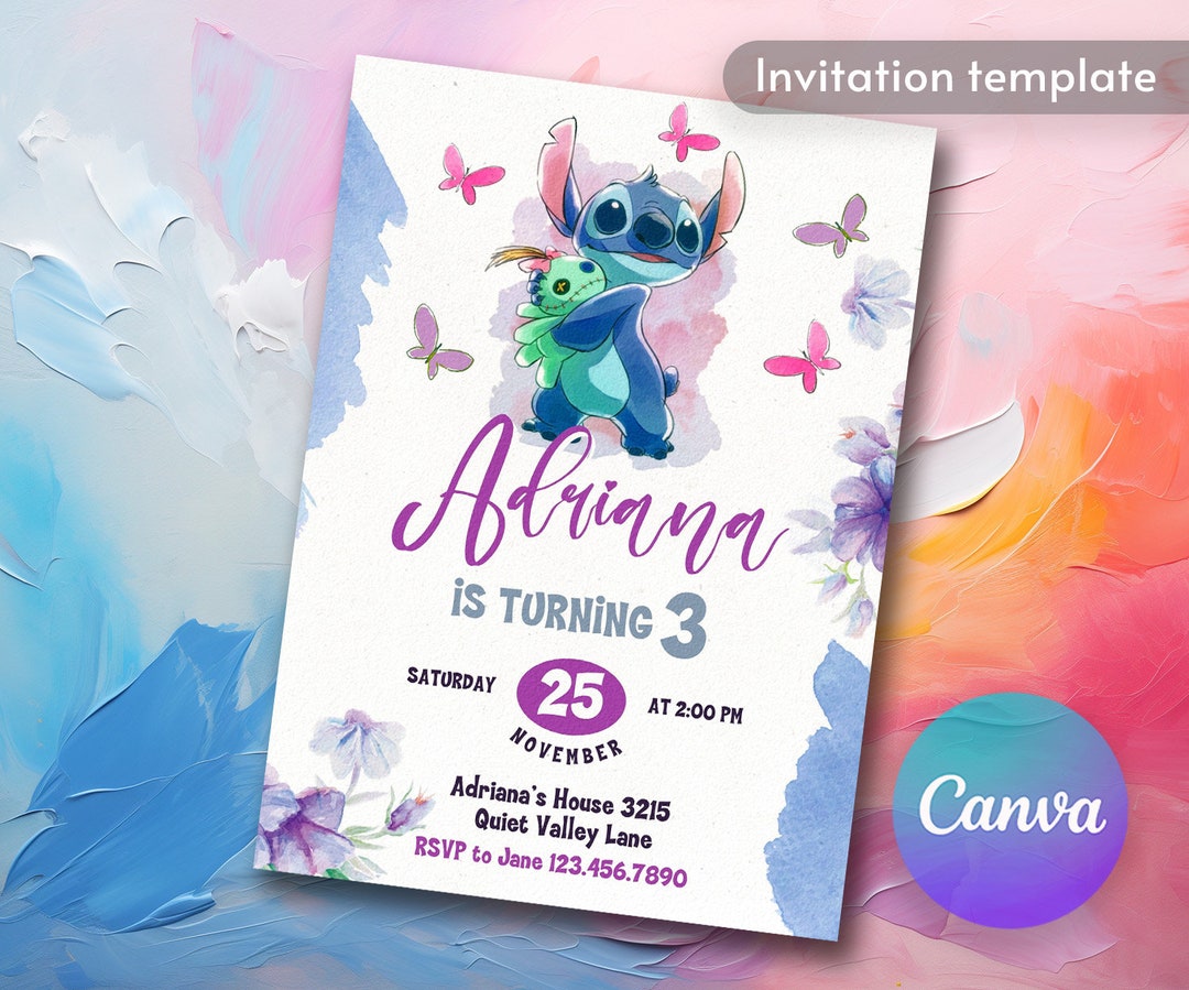 Printable Editable Stitch Invitation, Lilo and Stitch Birthday Invite ...