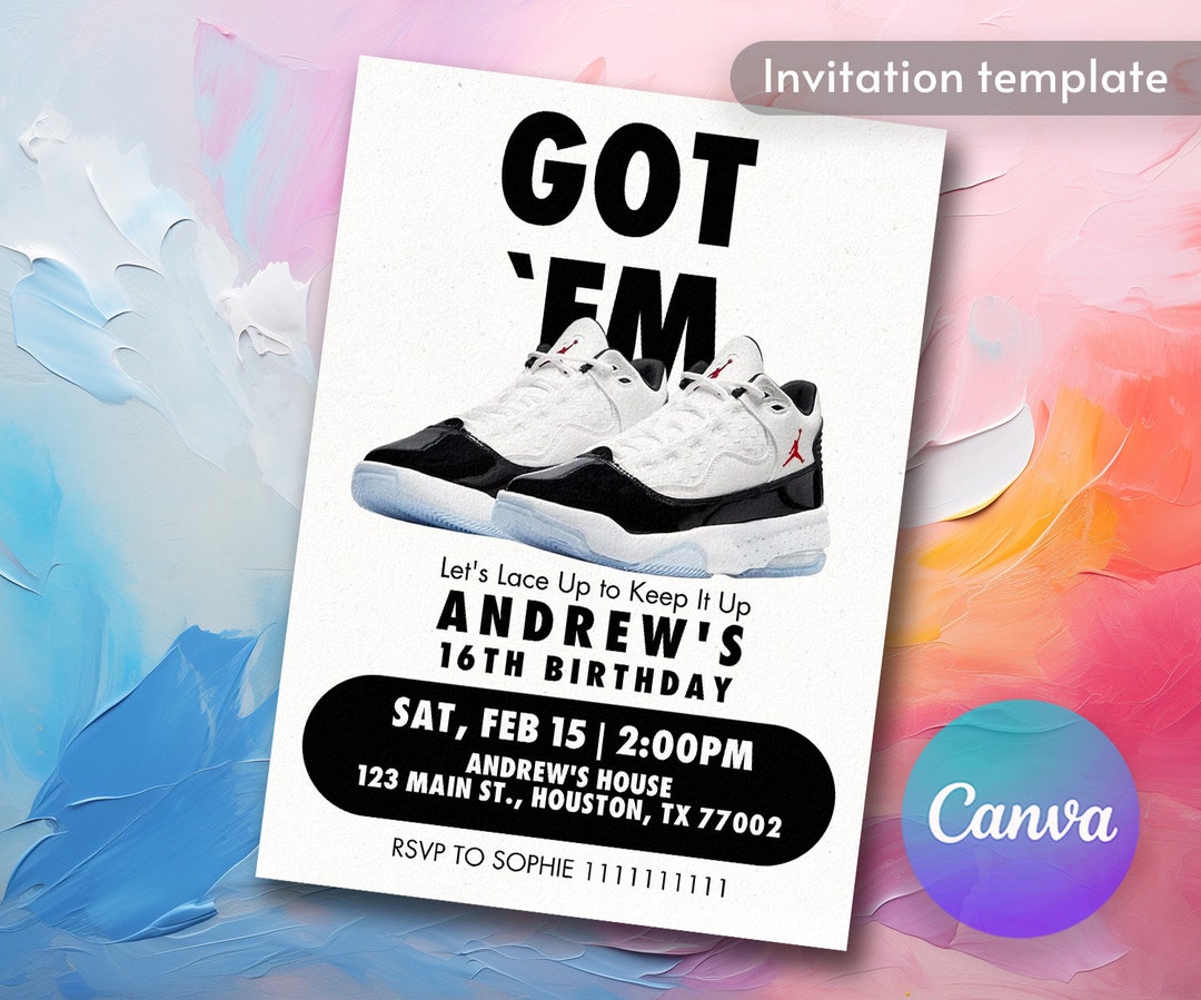 Sneaker Ball Birthday Invite, Printable Birthday Invitation, Editable ...