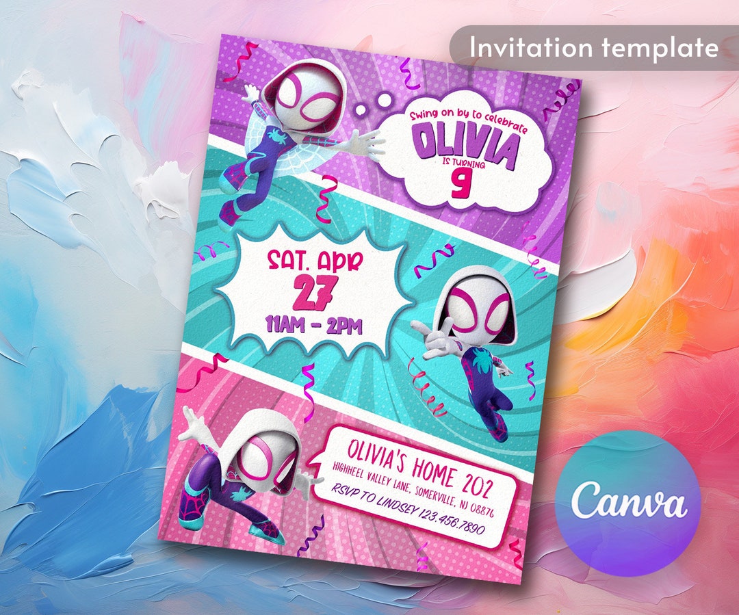 Gwen Birthday Invitation, Spider-verse Girl Birthday Invite, Editable ...