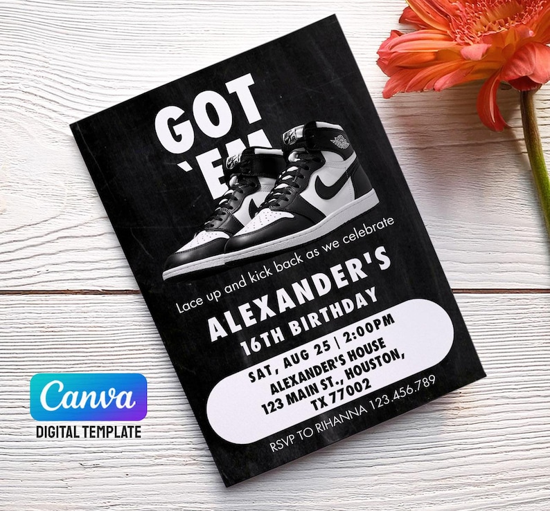 Sneaker Ball Birthday Invite, Printable Birthday Invitation, Editable ...
