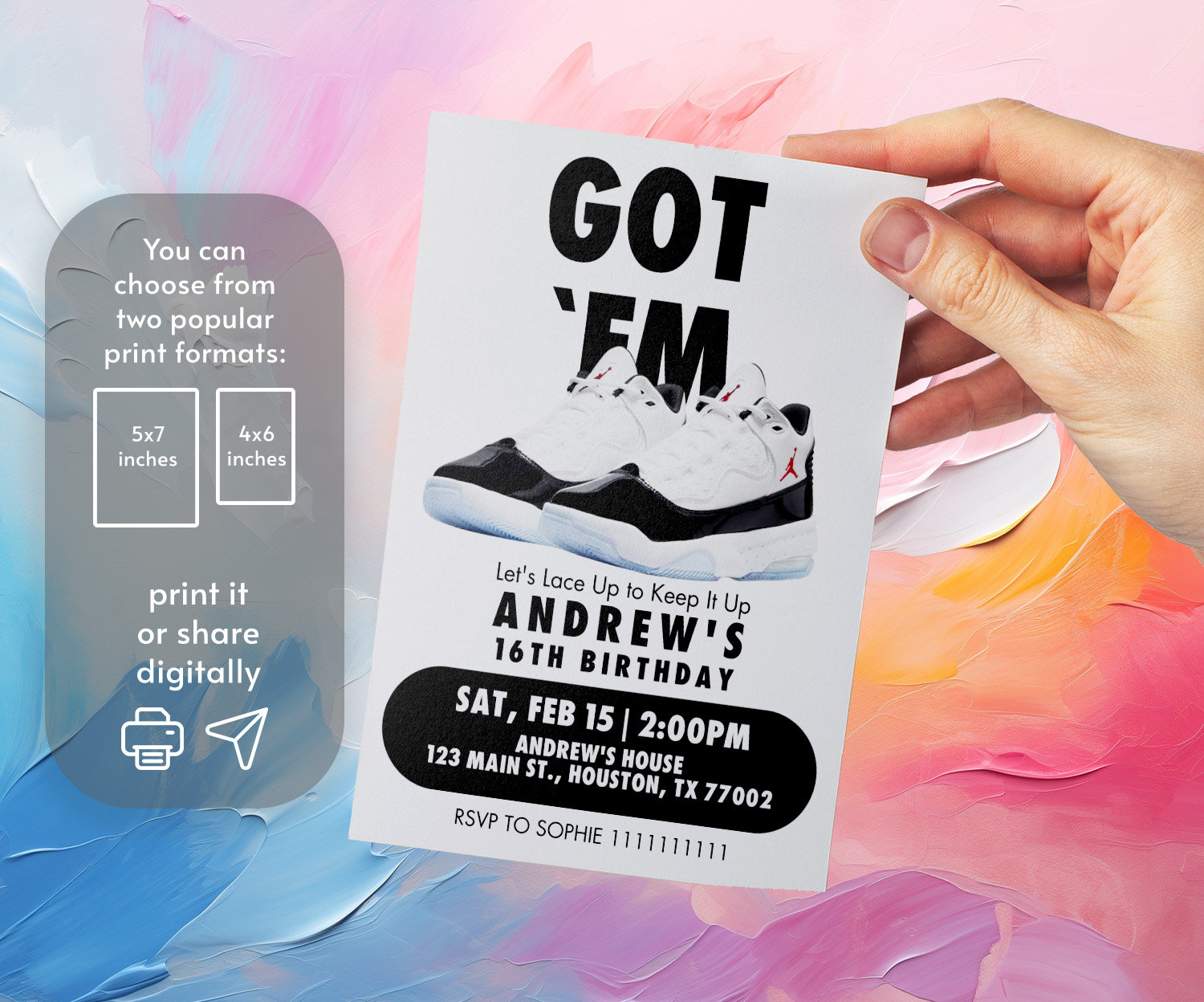 Sneaker Ball Birthday Invite, Printable Birthday Invitation, Editable ...