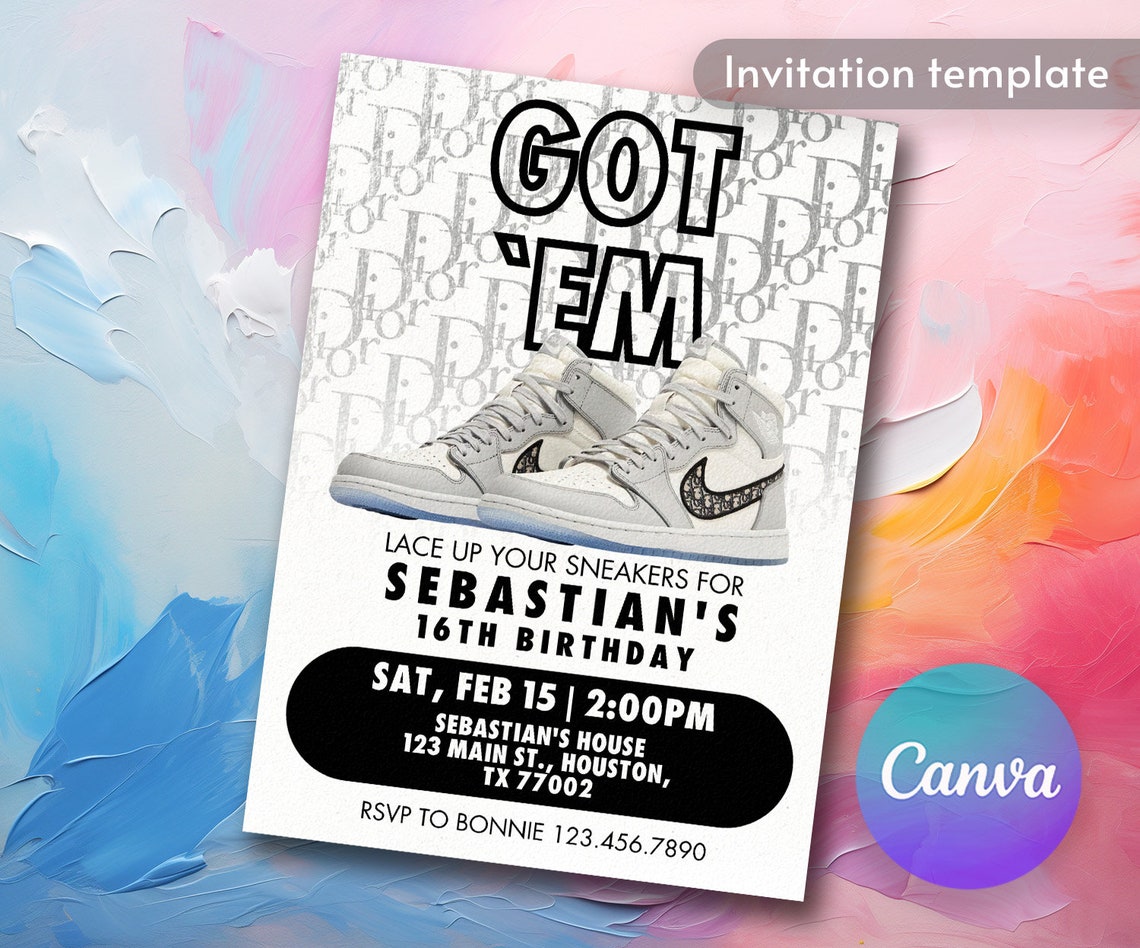Sneaker Ball Birthday Invite, Printable Birthday Invitation, Editable ...