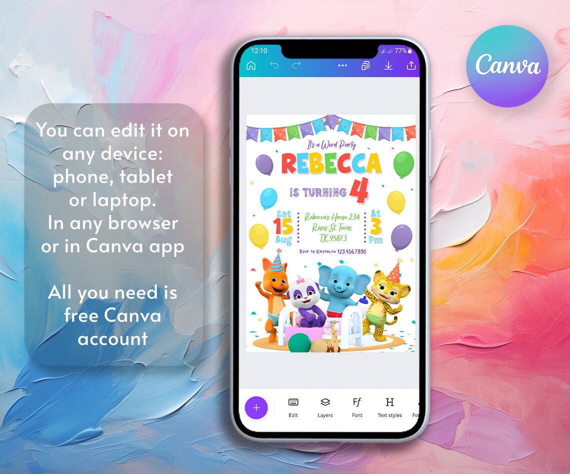 Printable Editable Word Party Invitation, Words Party Birthday Invite ...