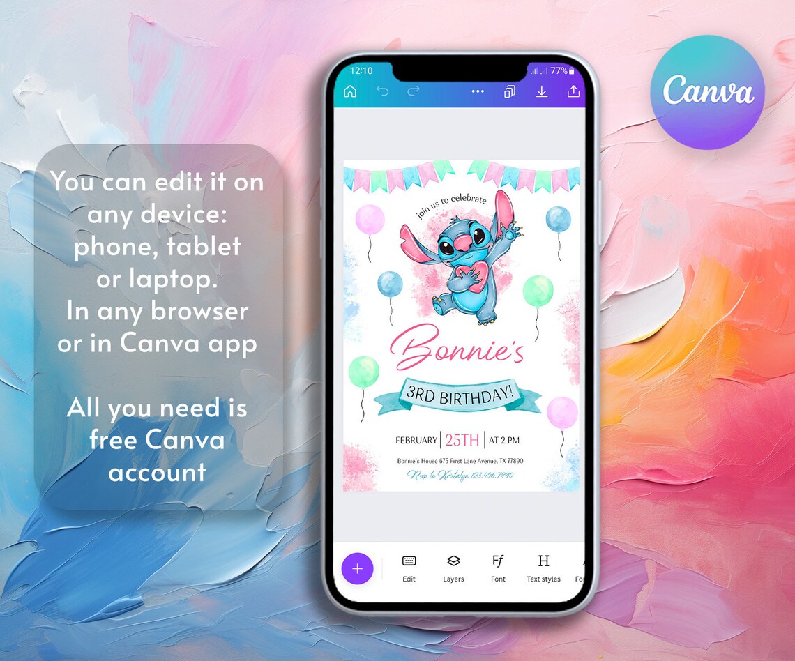 Printable Editable Stitch Invitation, Lilo and Stitch Birthday Invite ...