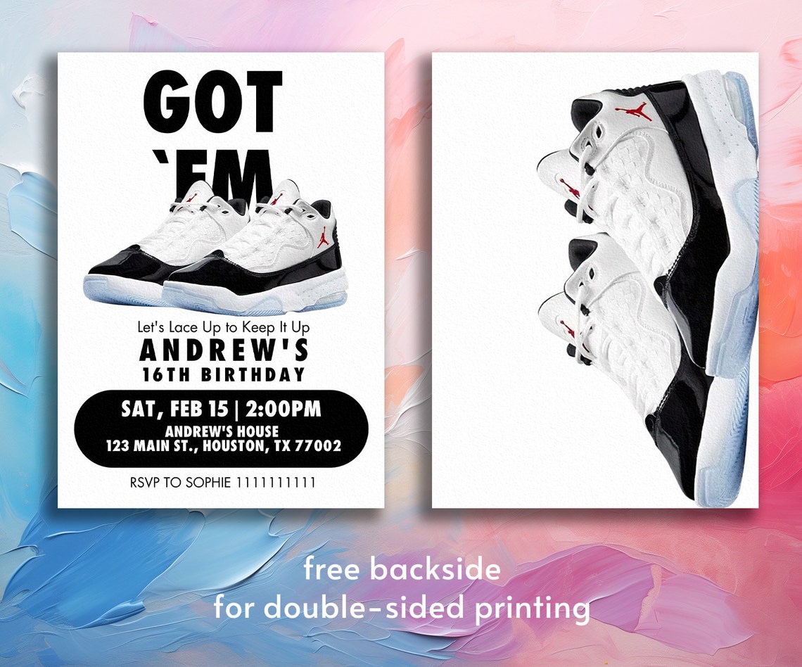 Sneaker Ball Birthday Invite, Printable Birthday Invitation, Editable ...