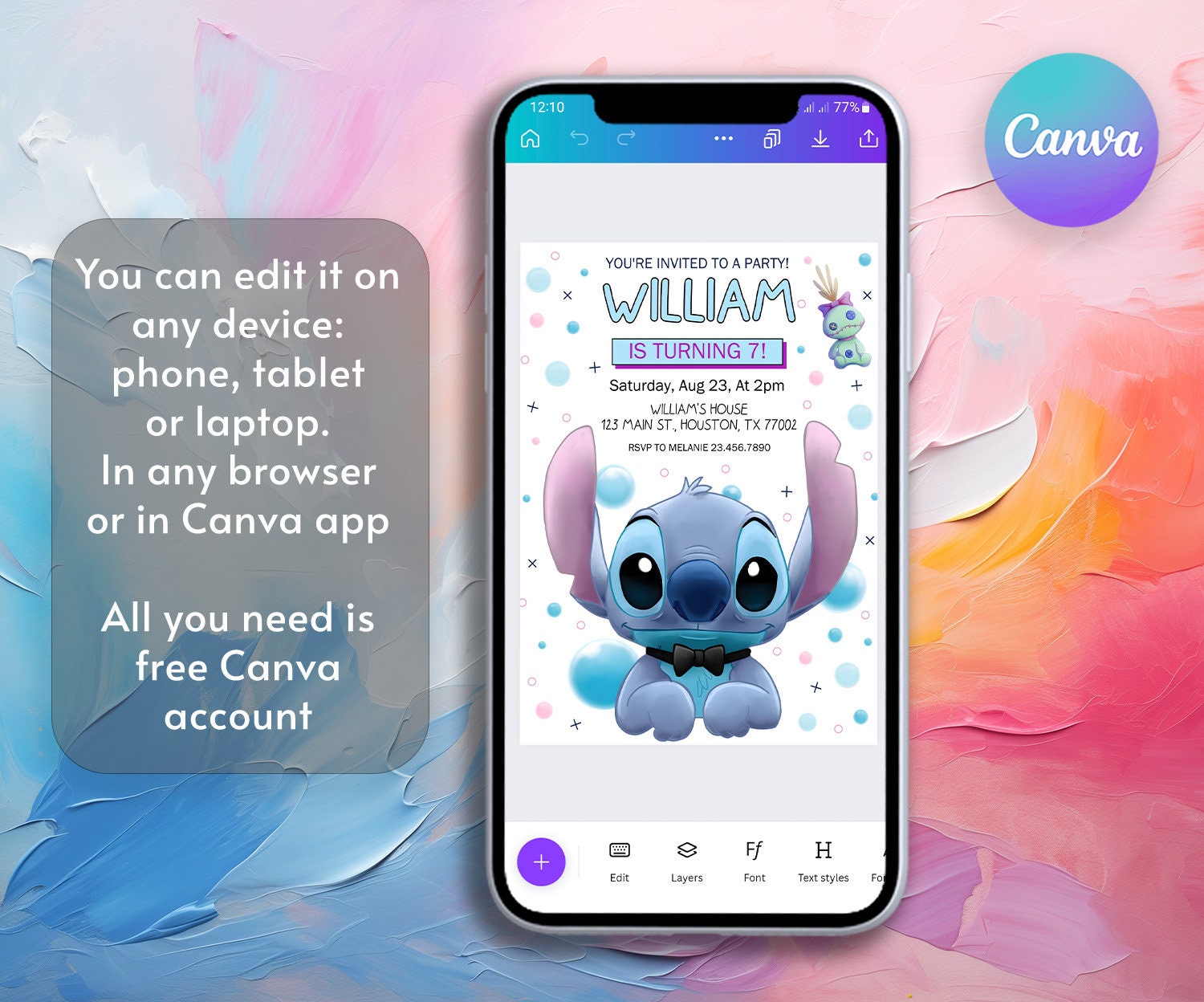 Printable Editable Stitch Invitation, Lilo and Stitch Birthday Invite ...