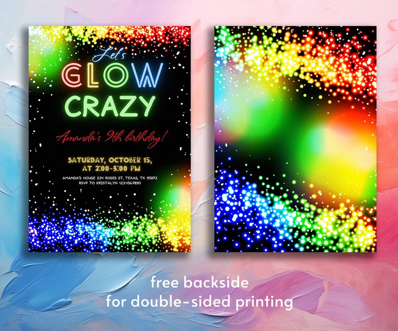 Printable Editable Glow Party Birthday Invitation, Glow Crazy Invite ...