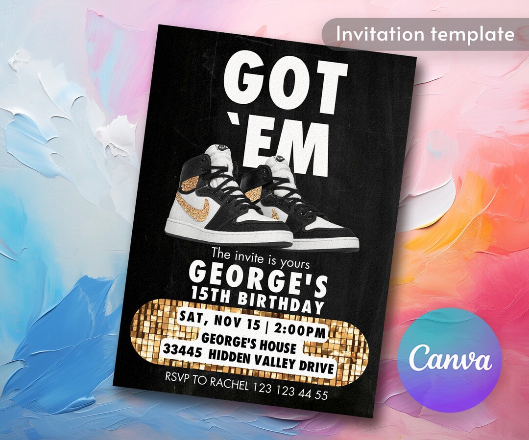 Sneaker Ball Birthday Invite, Printable Birthday Invitation, Editable ...