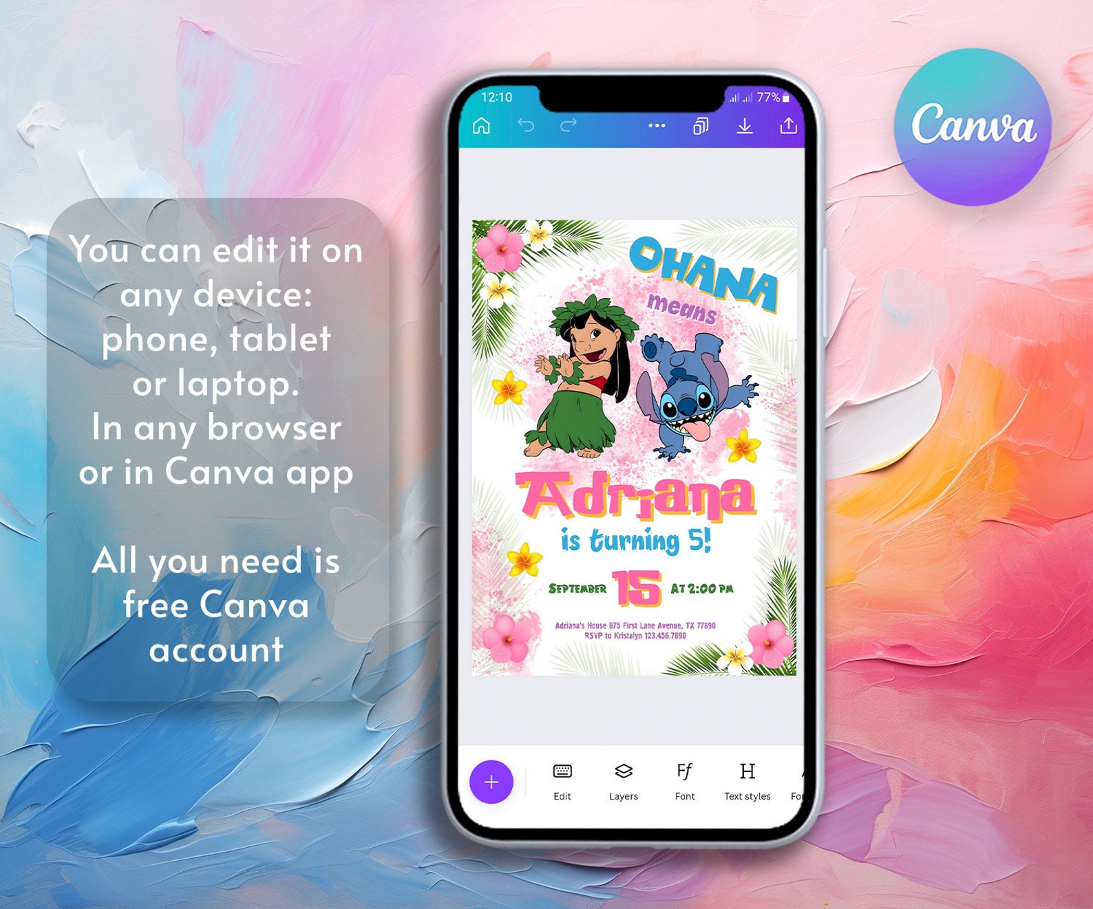 Printable Editable Stitch Invitation, Lilo and Stitch Birthday Invite ...