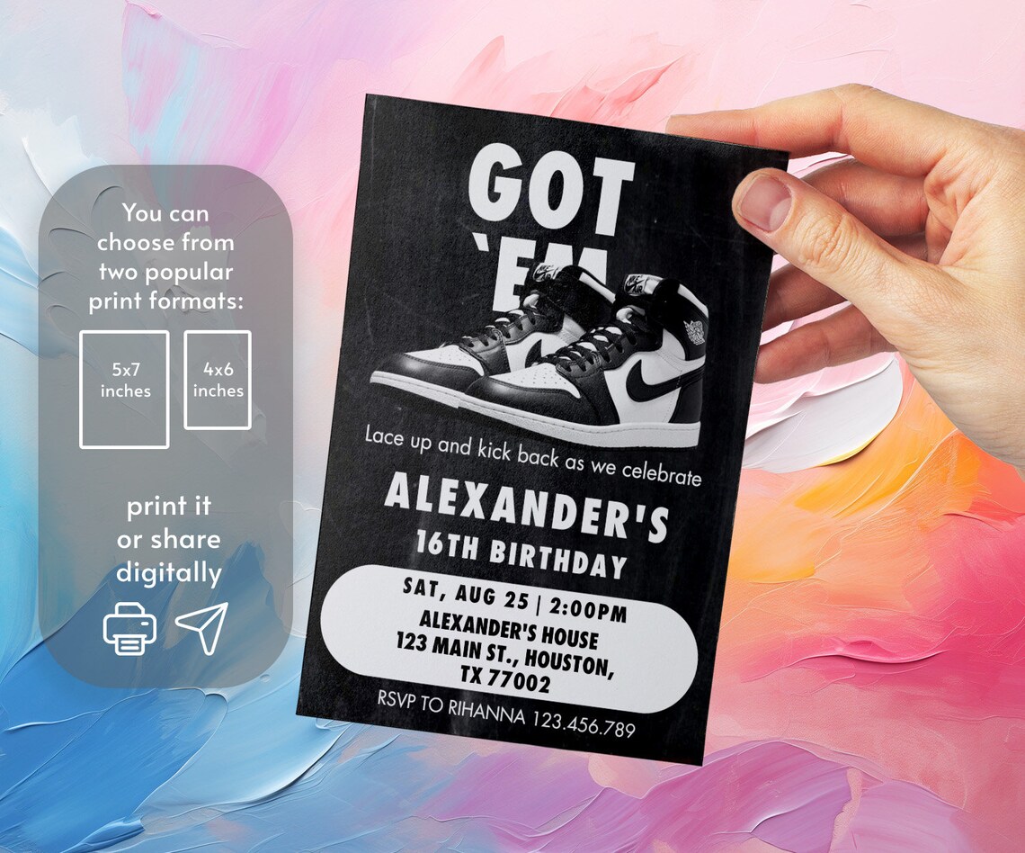 Sneaker Ball Birthday Invite, Printable Birthday Invitation, Editable ...