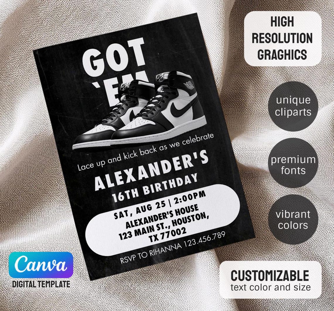Sneaker Ball Birthday Invite, Printable Birthday Invitation, Editable ...