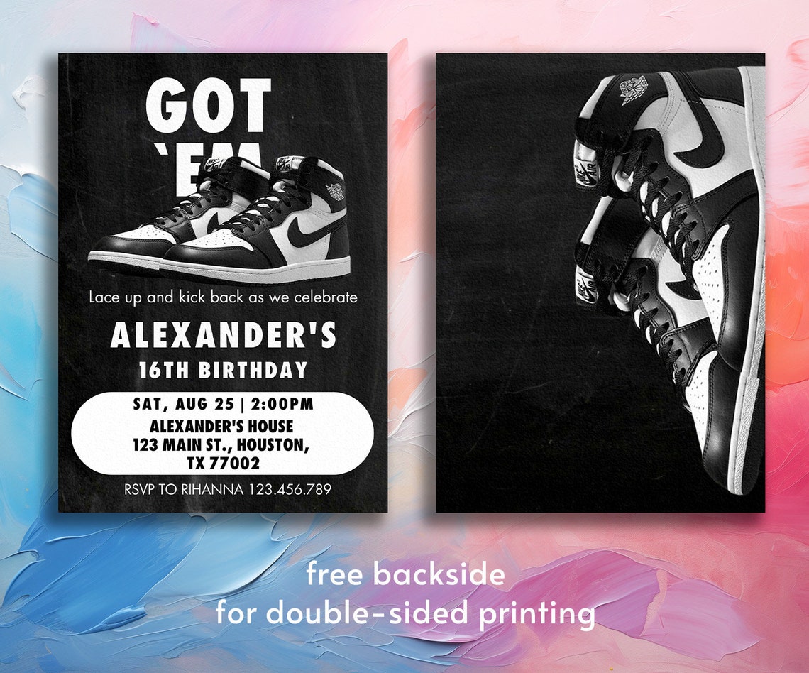 Sneaker Ball Birthday Invite, Printable Birthday Invitation, Editable ...