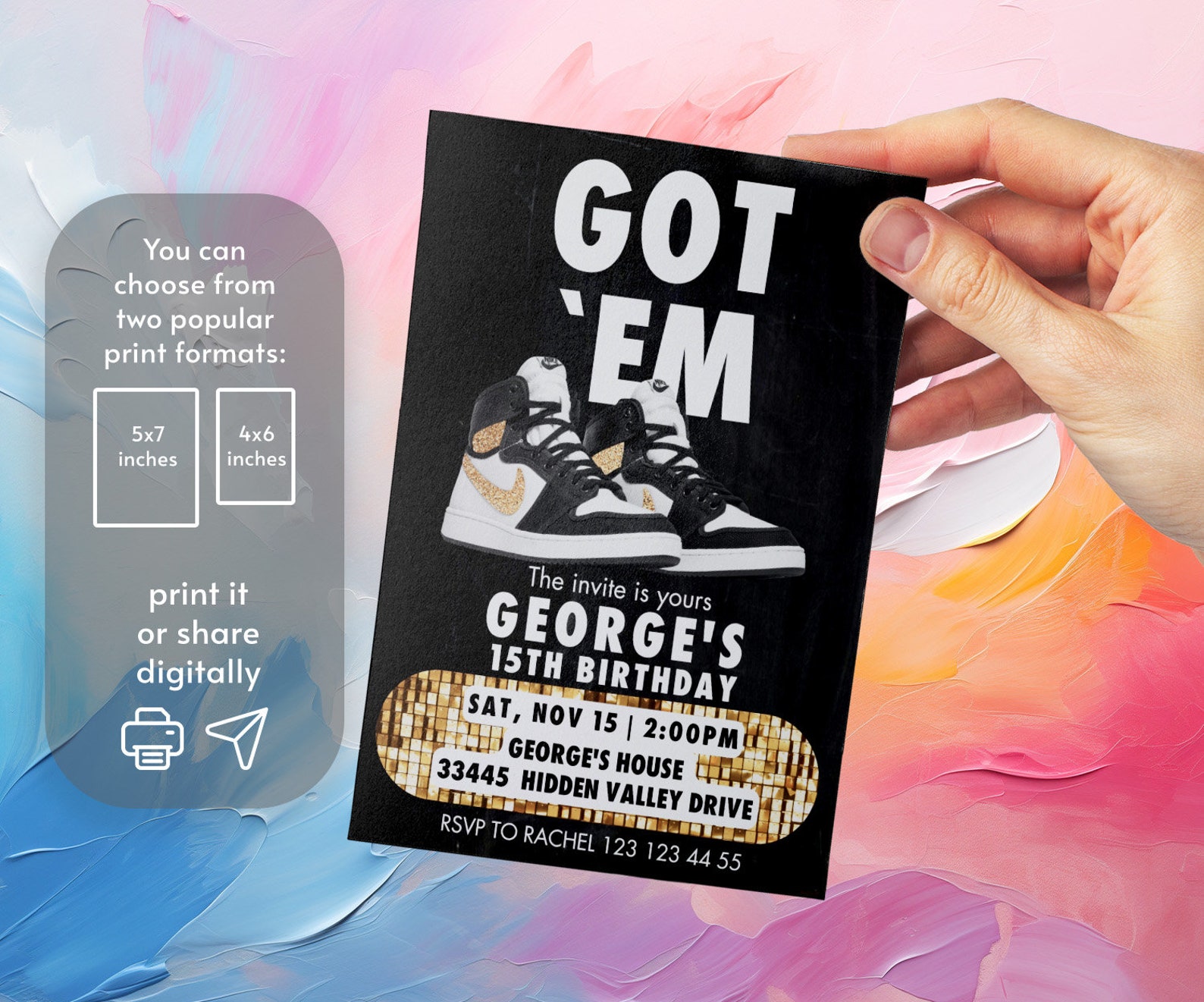 Sneaker Ball Birthday Invite, Printable Birthday Invitation, Editable ...