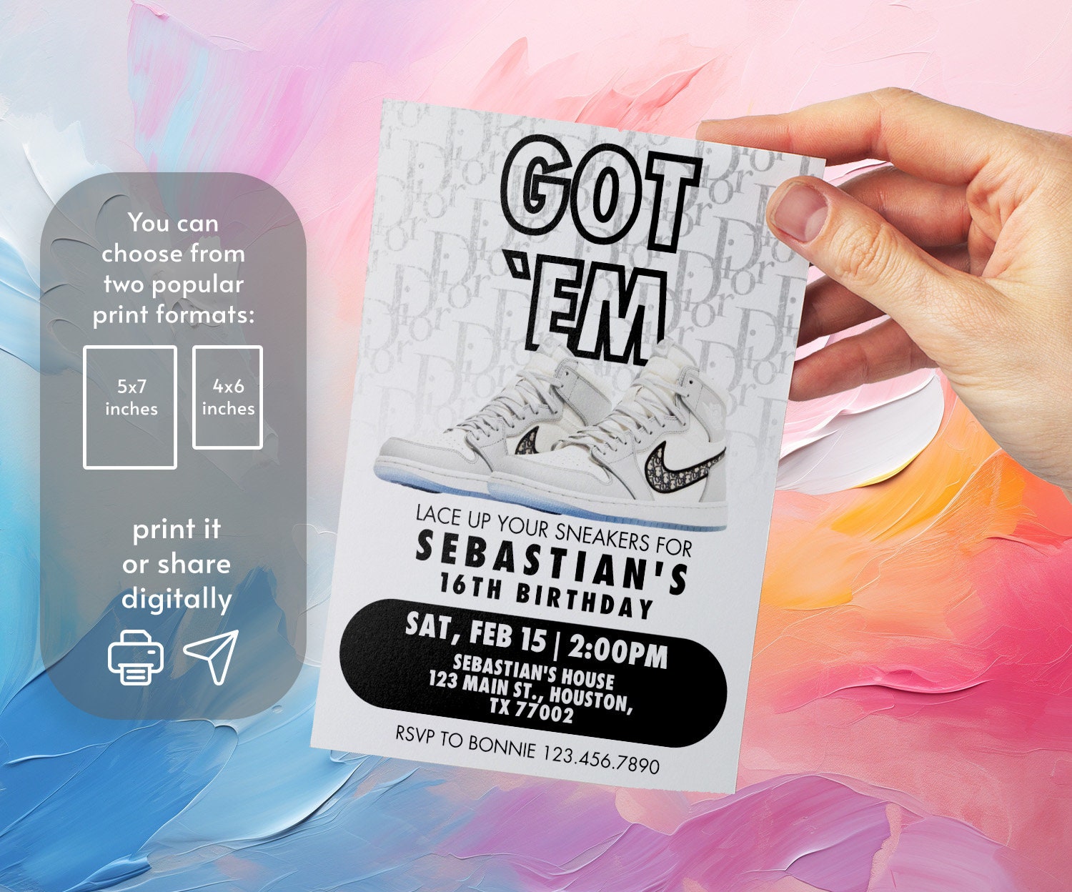 Sneaker Ball Birthday Invite, Printable Birthday Invitation, Editable ...