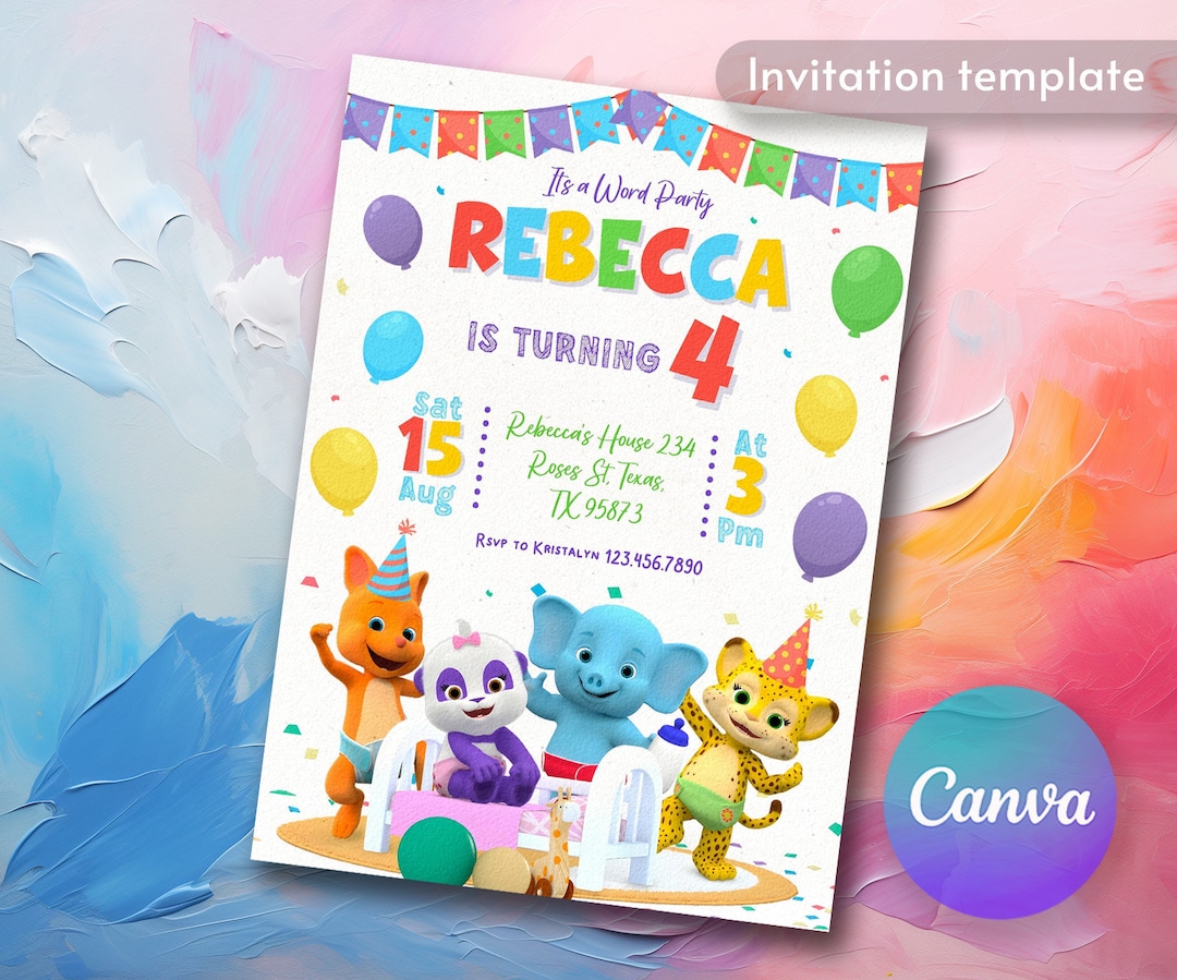 Printable Editable Word Party Invitation, Words Party Birthday Invite ...