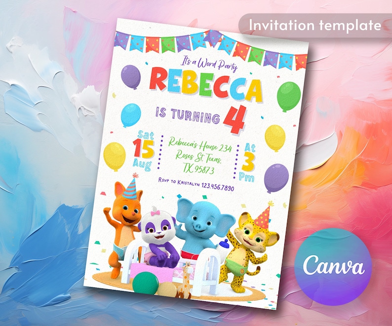 Printable Editable Word Party Invitation, Words Party Birthday Invite ...