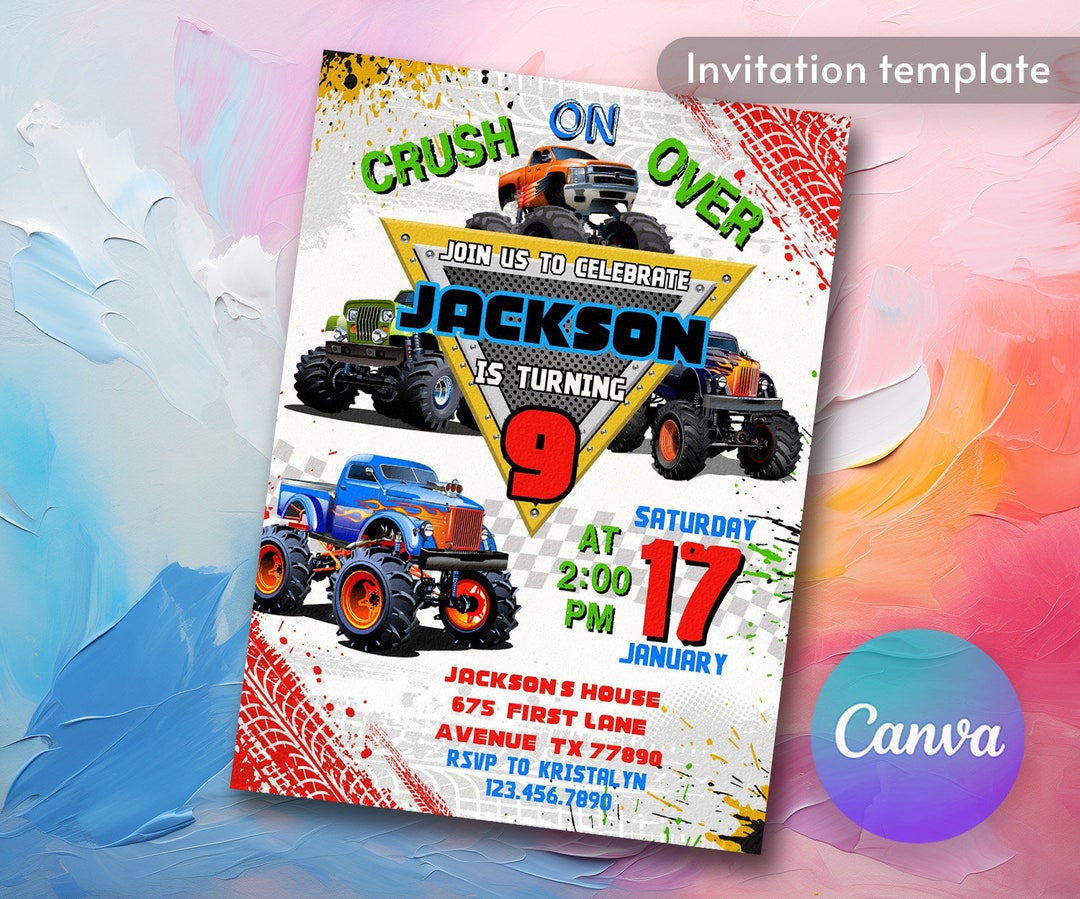 Monster Trucks Invitation, Printable Monster Trucks Invite, Monster ...