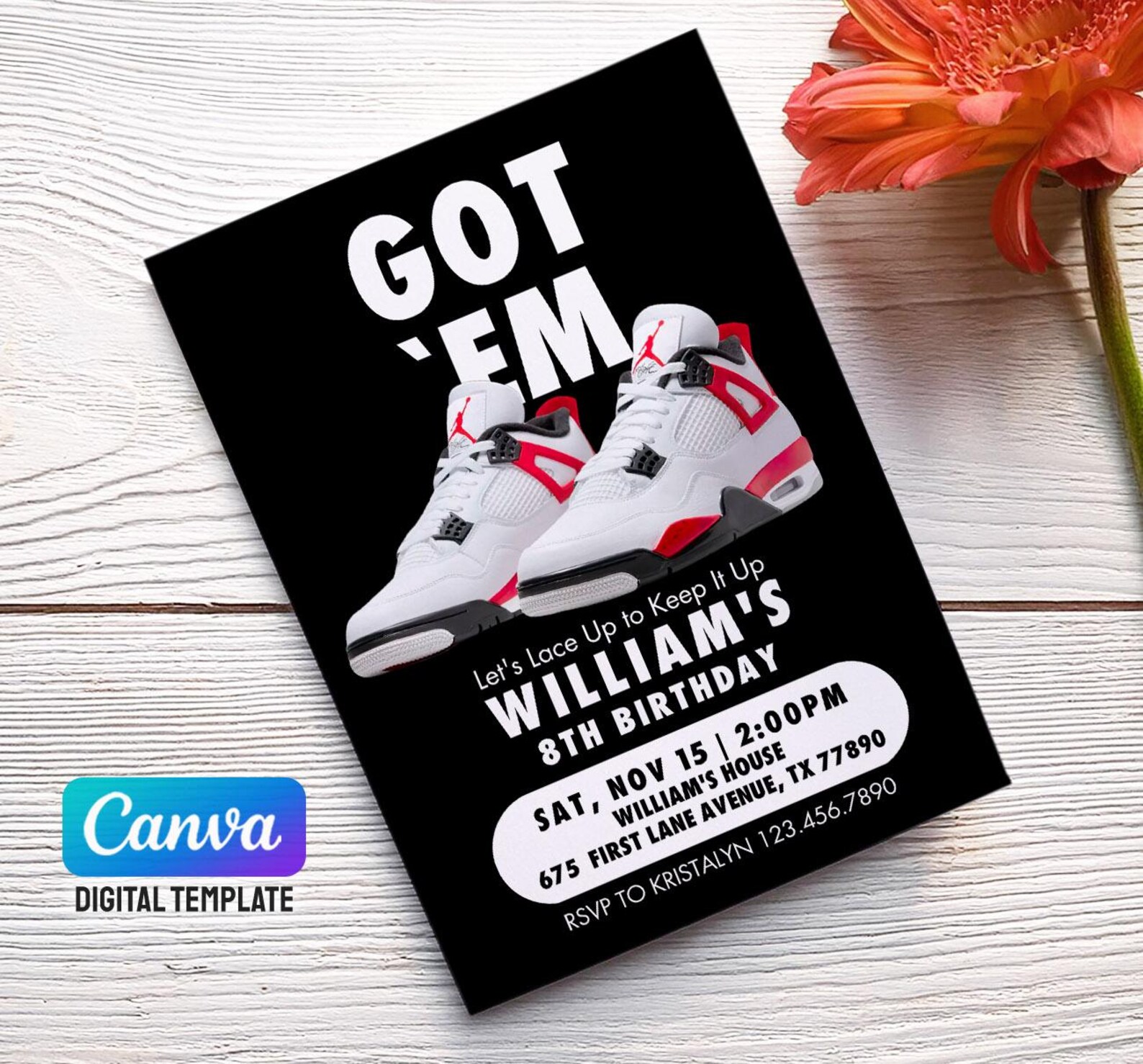 Sneaker Ball Birthday Invite, Printable Birthday Invitation, Editable ...
