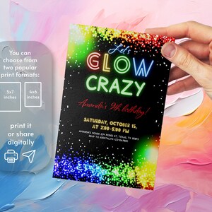 Printable Editable Glow Party Birthday Invitation, Glow Crazy Invite ...