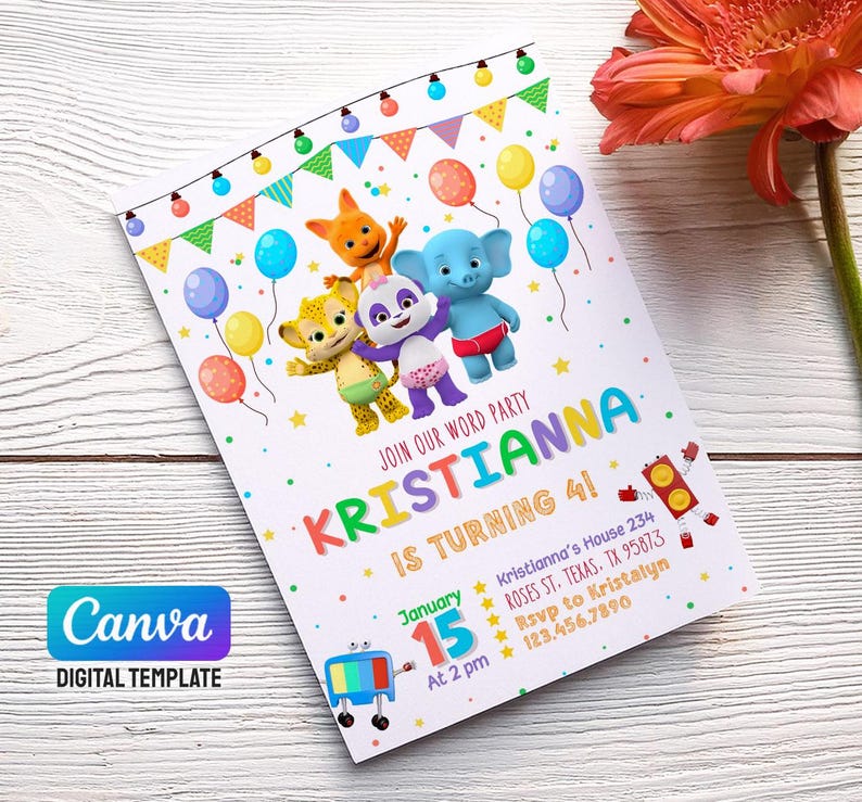 Printable Editable Word Party Invitation, Words Party Birthday Invite ...