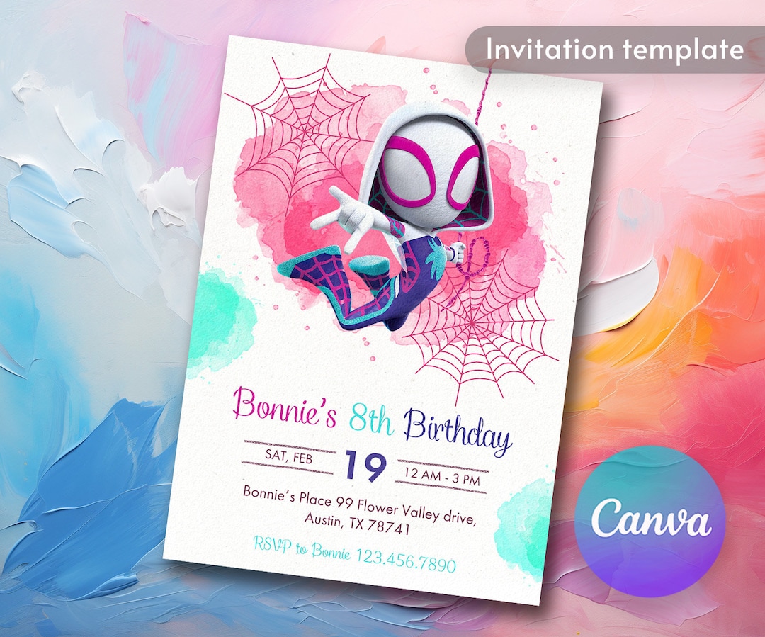 Gwen Birthday Invitation, Spider-verse Girl Birthday Invite, Editable ...