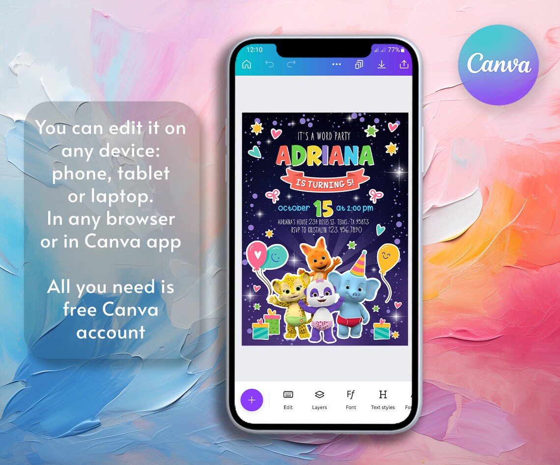 Printable Editable Word Party Invitation, Words Party Birthday Invite ...