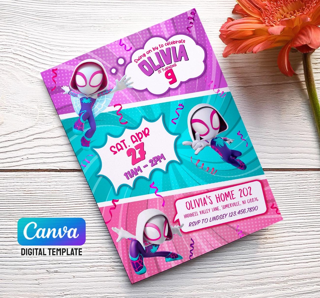 Gwen Birthday Invitation, Spider-verse Girl Birthday Invite, Editable ...