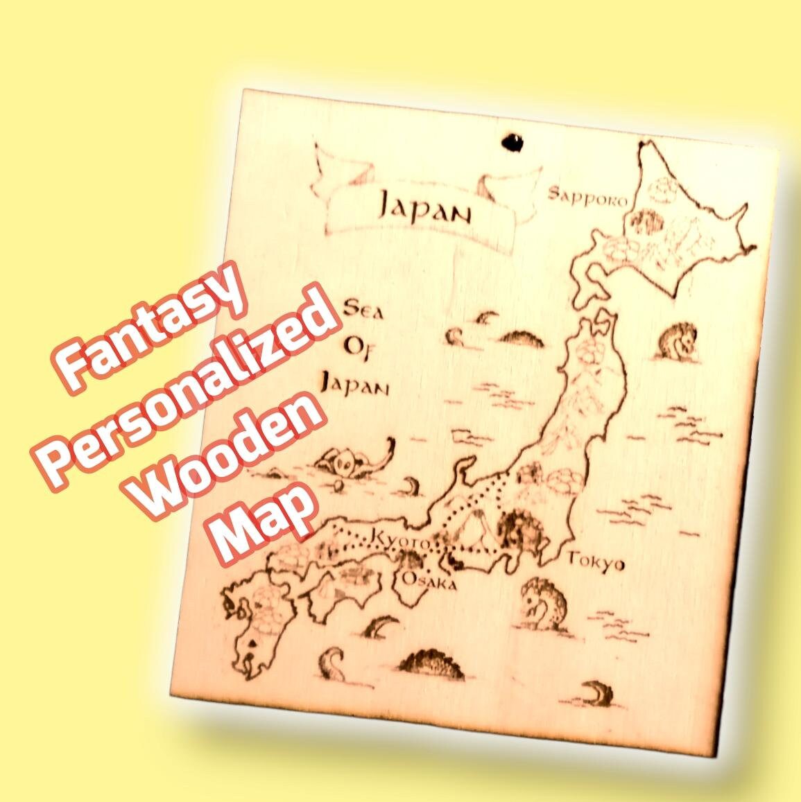 Custom Fantasy Wooden Laser Engraved Map - Personalize With Travel Path ...