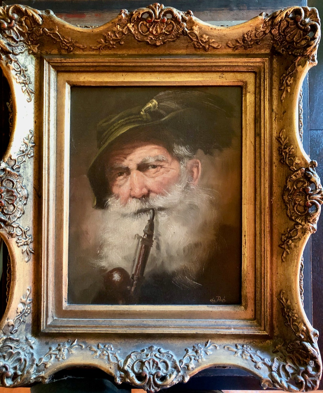 Willi De Pré "alter Mann Mit Pfeife" Original Signiert, Öl Auf Leinwand ...